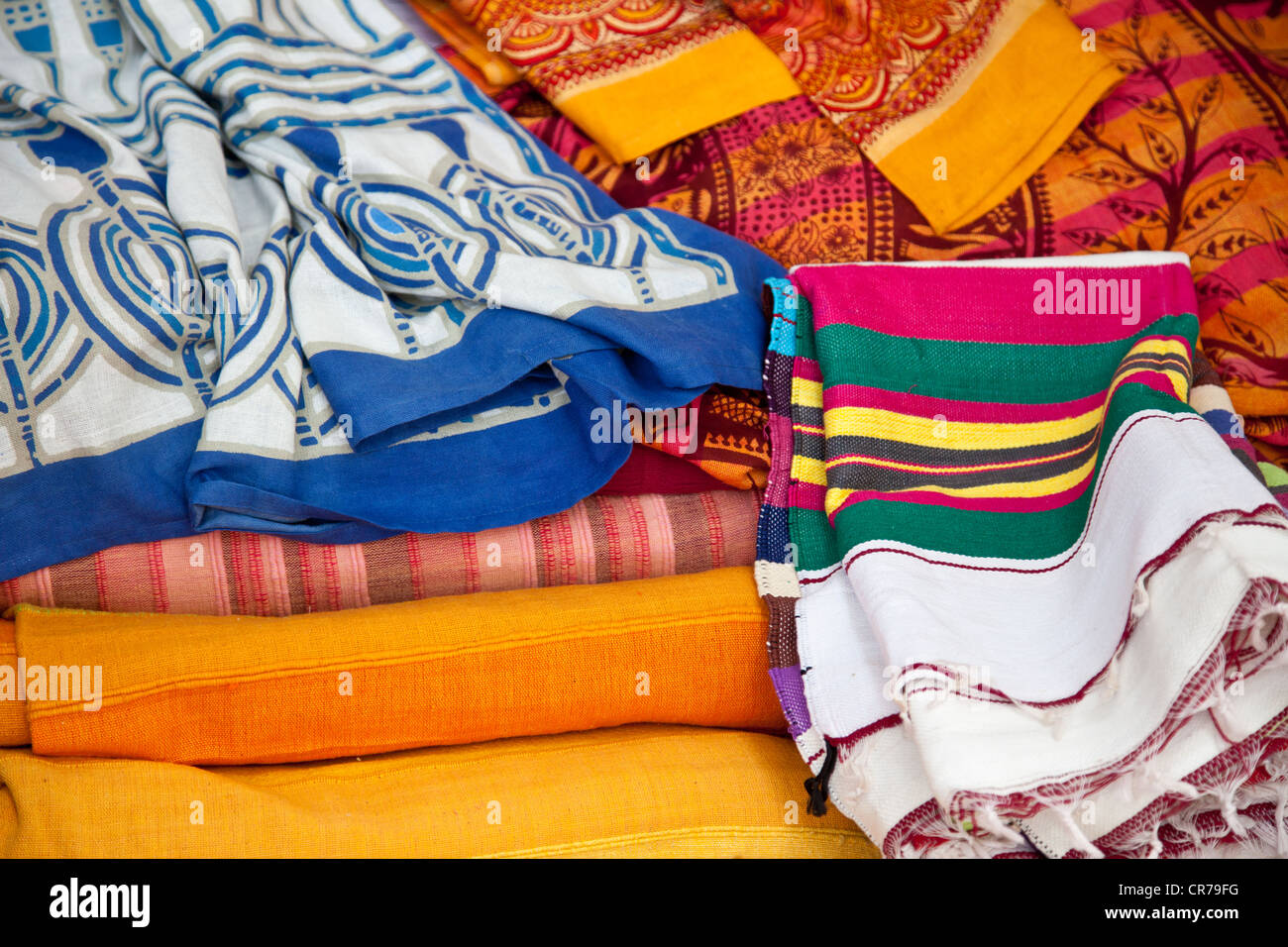 Traditional provencal market stall offering colorful textiles Stock ...