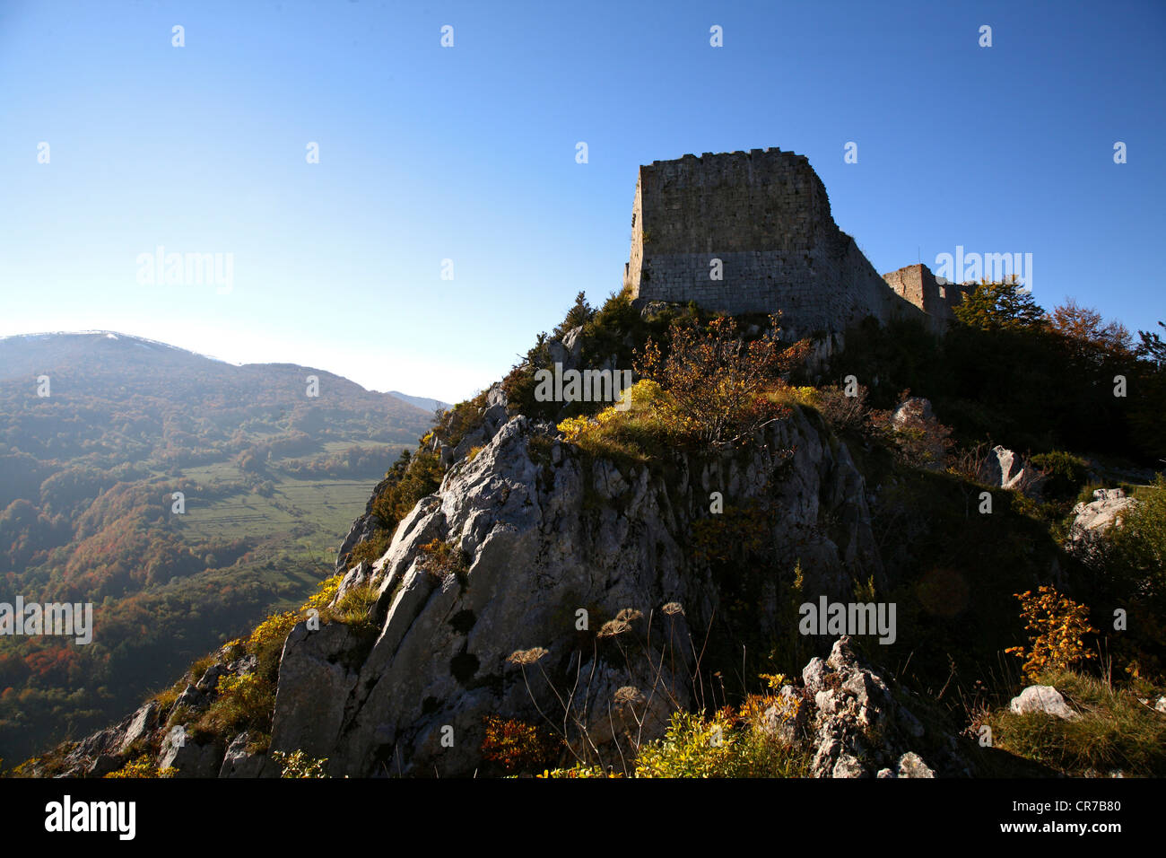 France, Ariege, Montsegur, cathar castle Stock Photo - Alamy