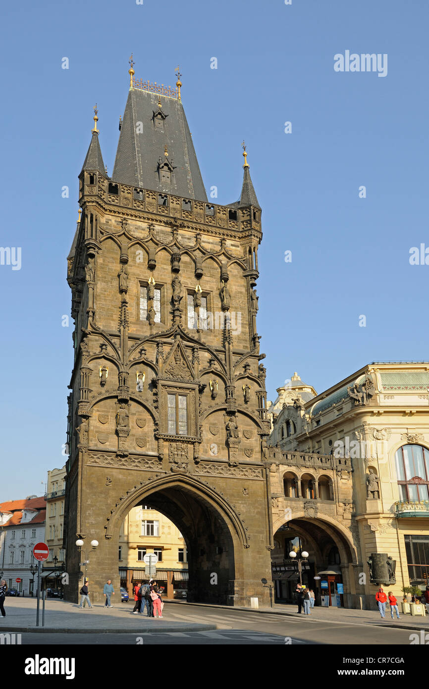 Powder Tower, Republic Square, Prague, Bohemia, Czech Republic, Europe Stock Photo - Alamy
