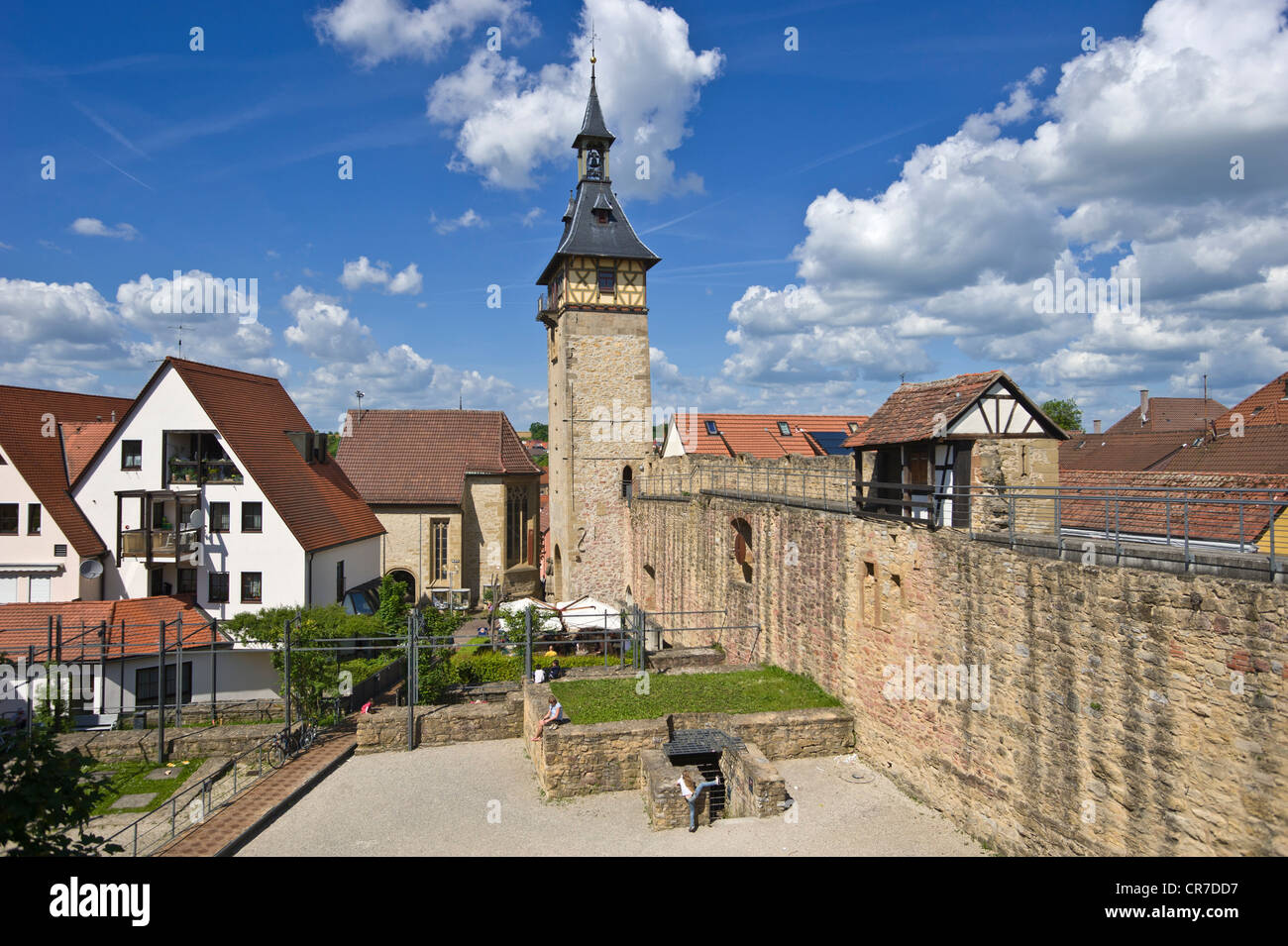 Burgplatz square with Oberer Torturm tower, Marbach am Neckar, Neckar ...