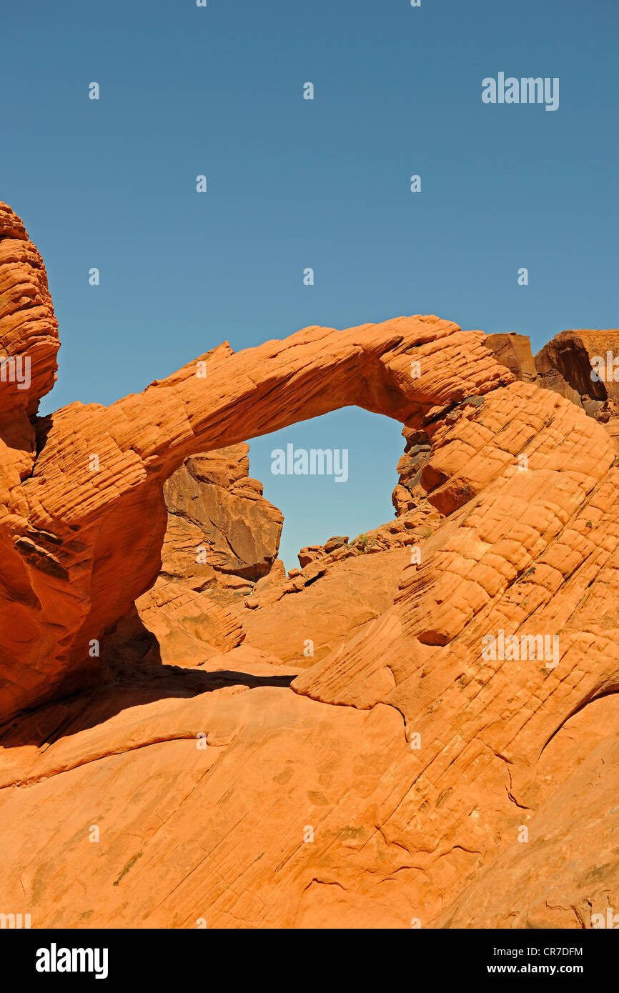 Arch Rock in the evening light, Valley of Fire, Nevada, USA Stock Photo ...