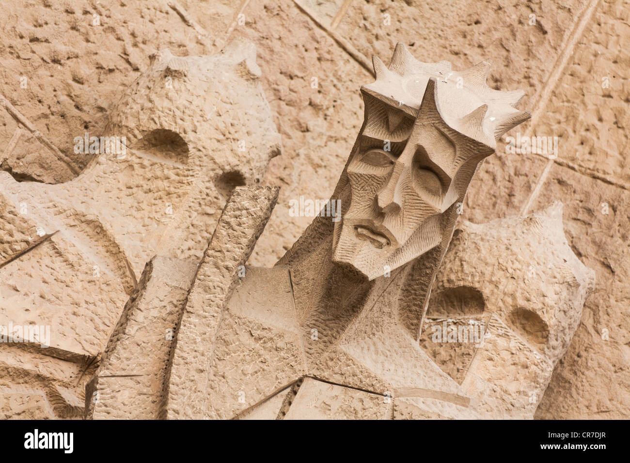 Jesus wearing the crown of thorns, a modern stone sculpture on the ...
