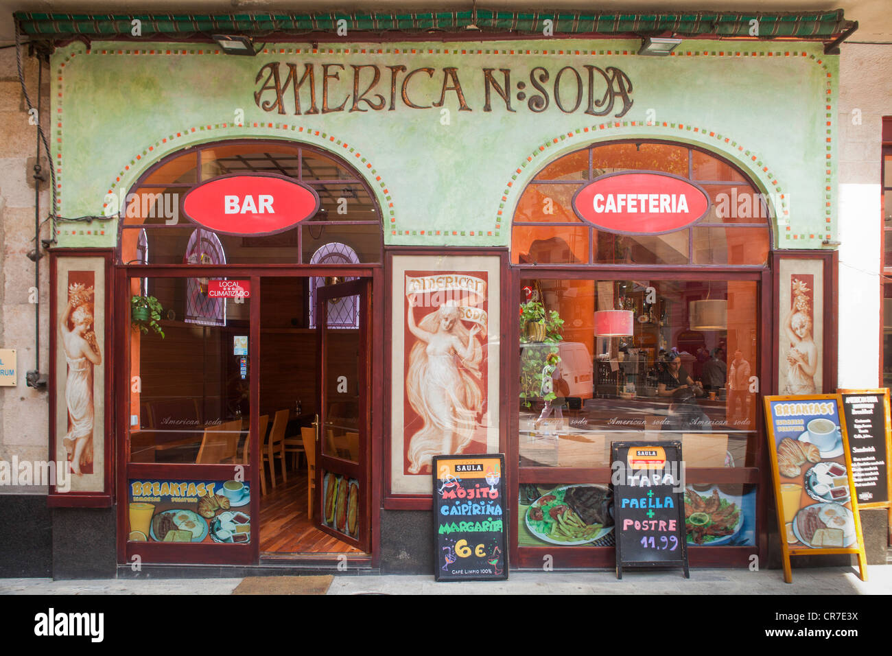 American Soda, a tapas bar, art nouveau mural painting, Barcelona ...