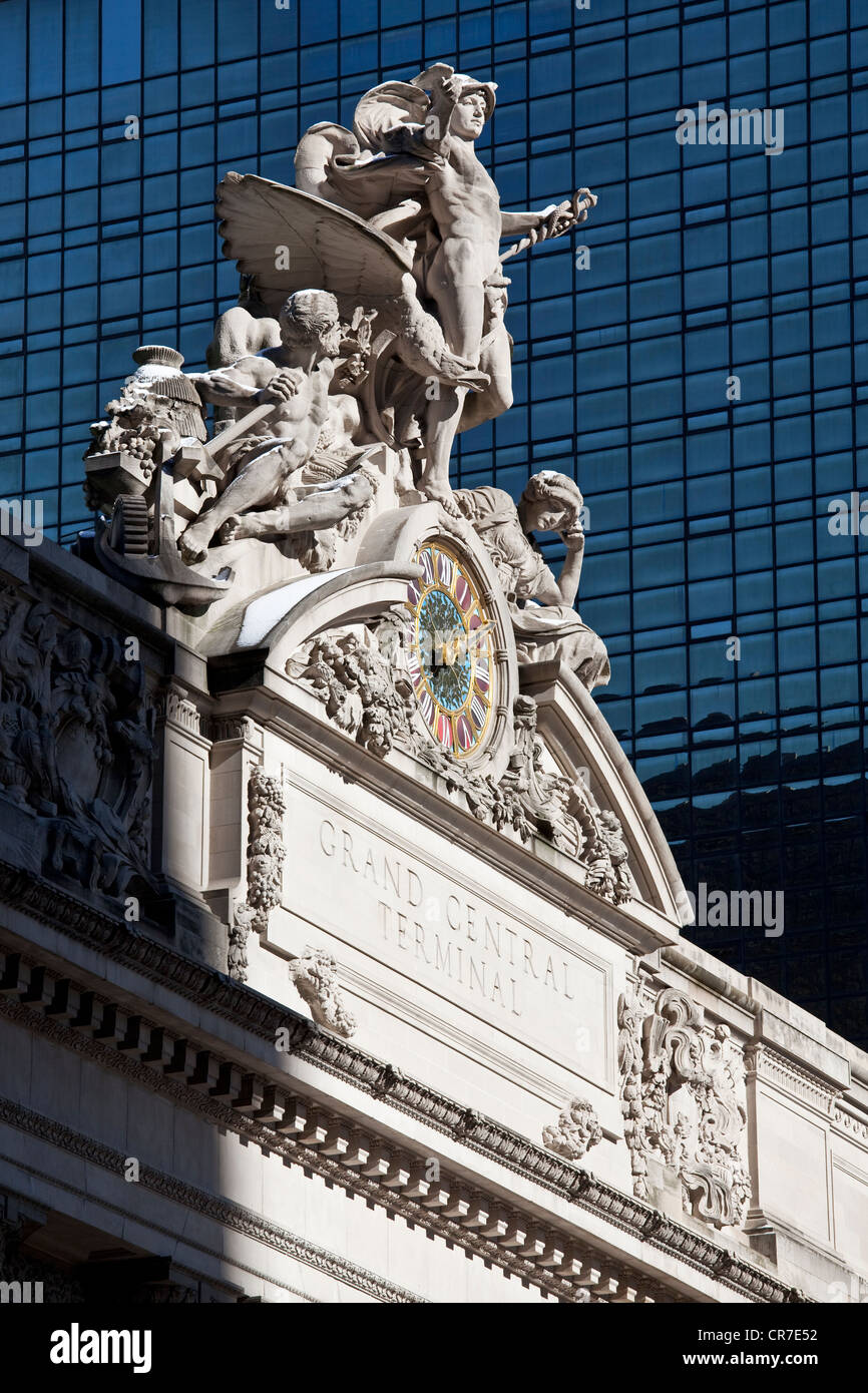 United States, New York City, Manhattan, pediment of Grand Central ...