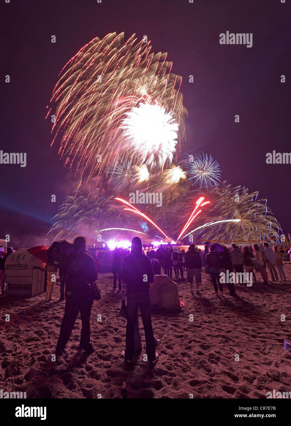 Baltic Sea in Flames, on Groemitz Pier, fireworks display at the end of ...
