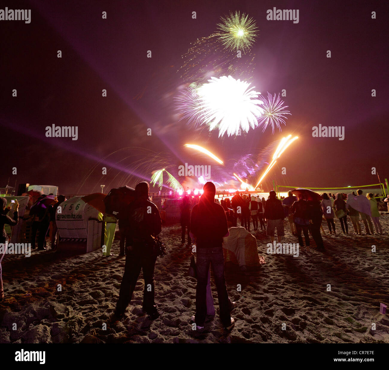 Baltic Sea in Flames, on Groemitz Pier, fireworks display at the end of ...