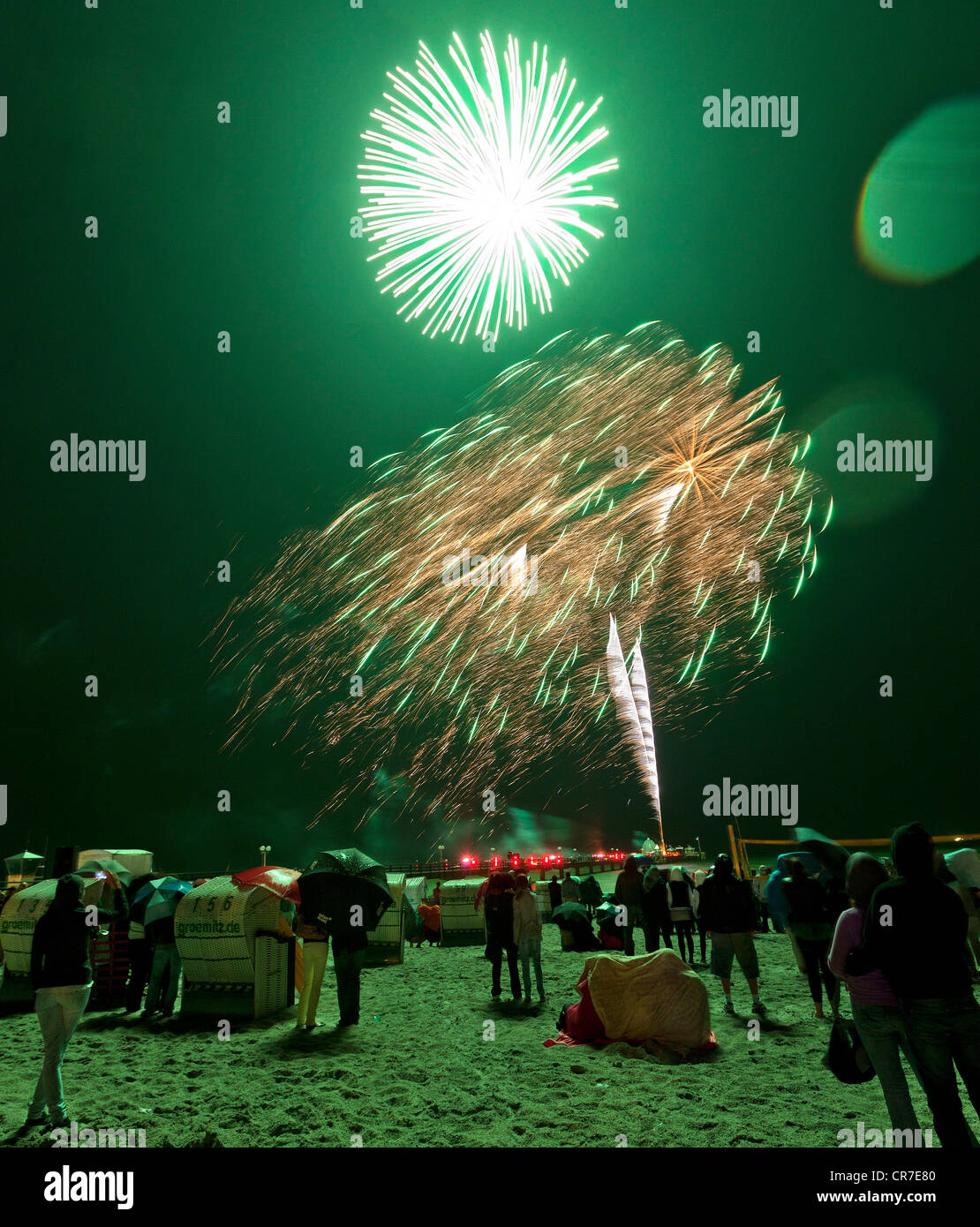Baltic Sea in Flames, on Groemitz Pier, fireworks display at the end of ...