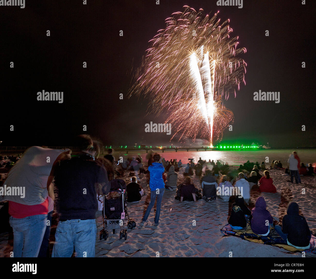 Baltic Sea in Flames, on Groemitz Pier, fireworks display at the end of ...
