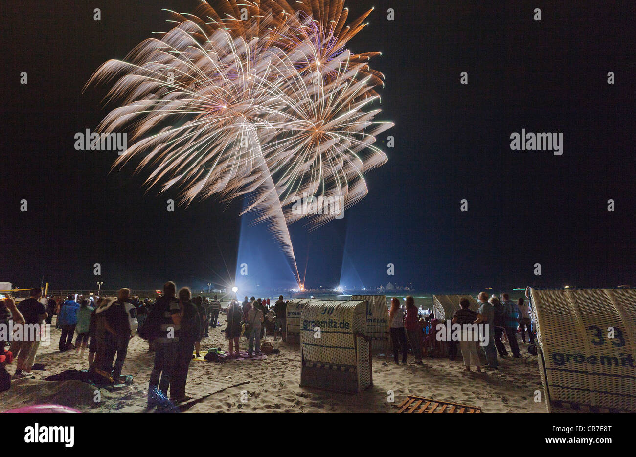 Baltic Sea in Flames, on Groemitz Pier, fireworks display at the end of ...