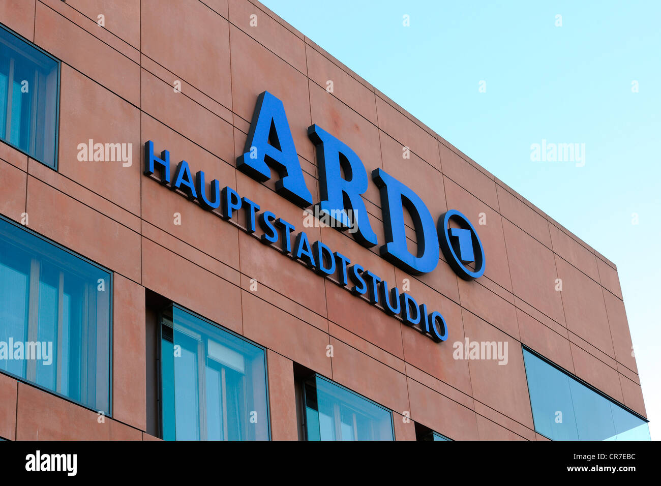 Lettering on the facade of ARD Berlin Studios, Berlin, Germany, Europe ...