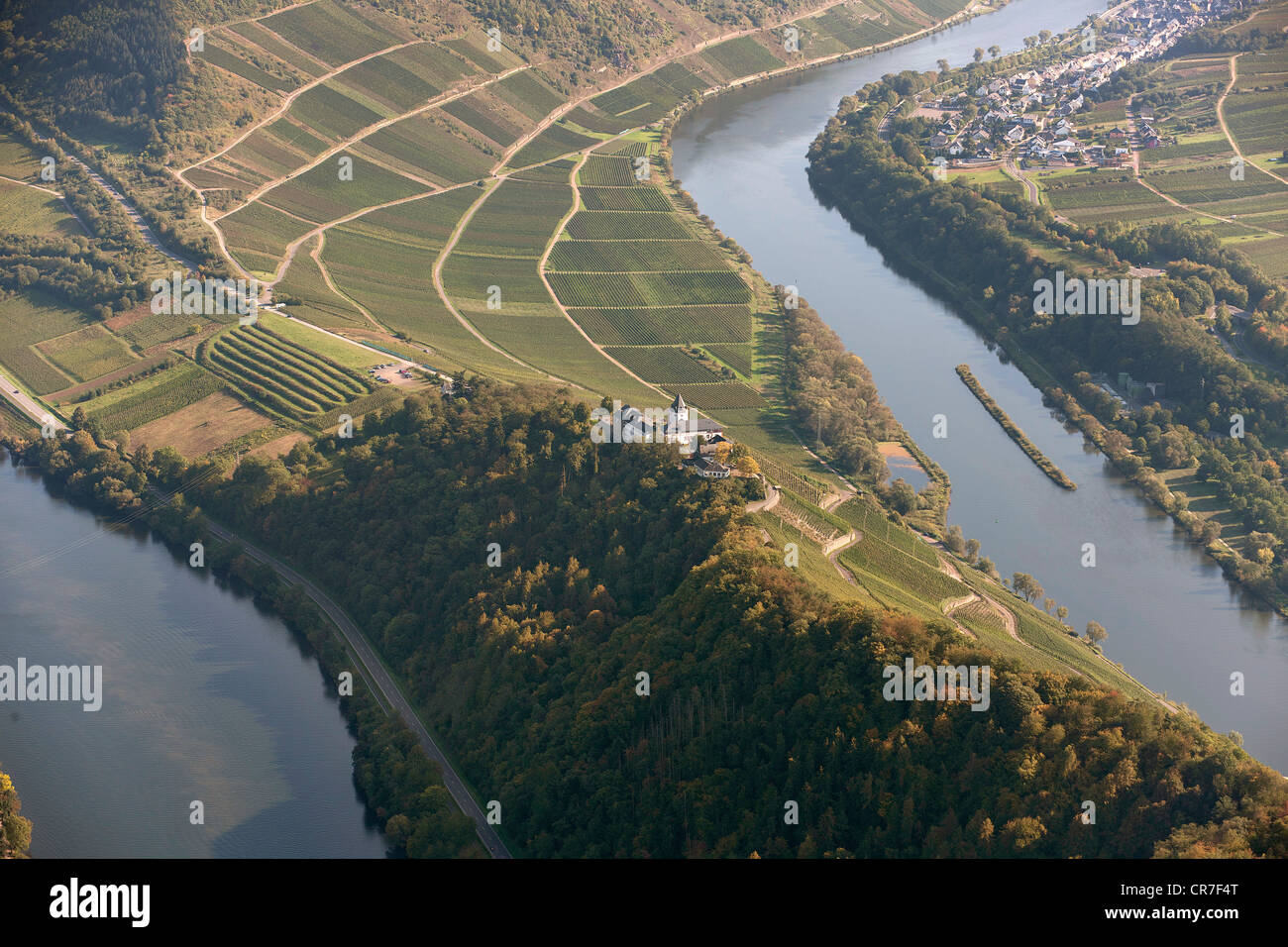 Aerial view, Zell an der Mosel, Moselle River, Alf, Eifel mountain ...