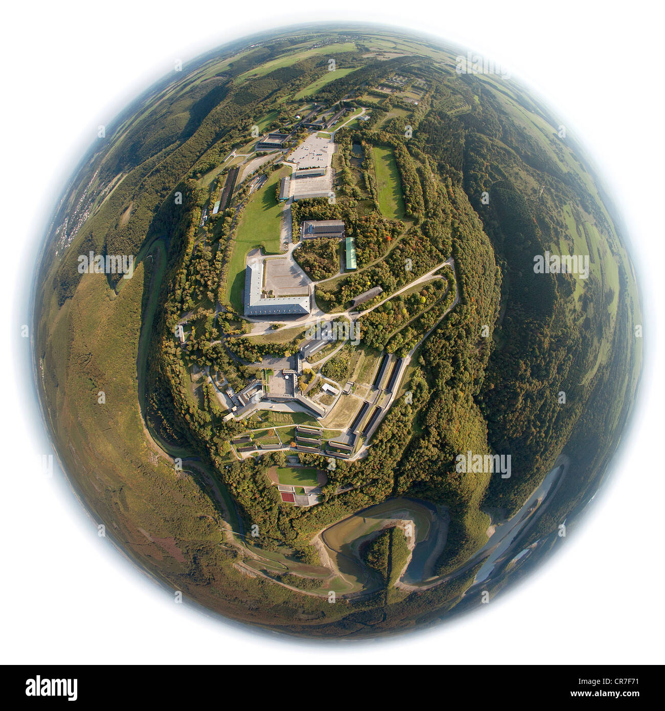Aerial view, shot with a fisheye lens, Ordensburg Vogelsang, a former ...