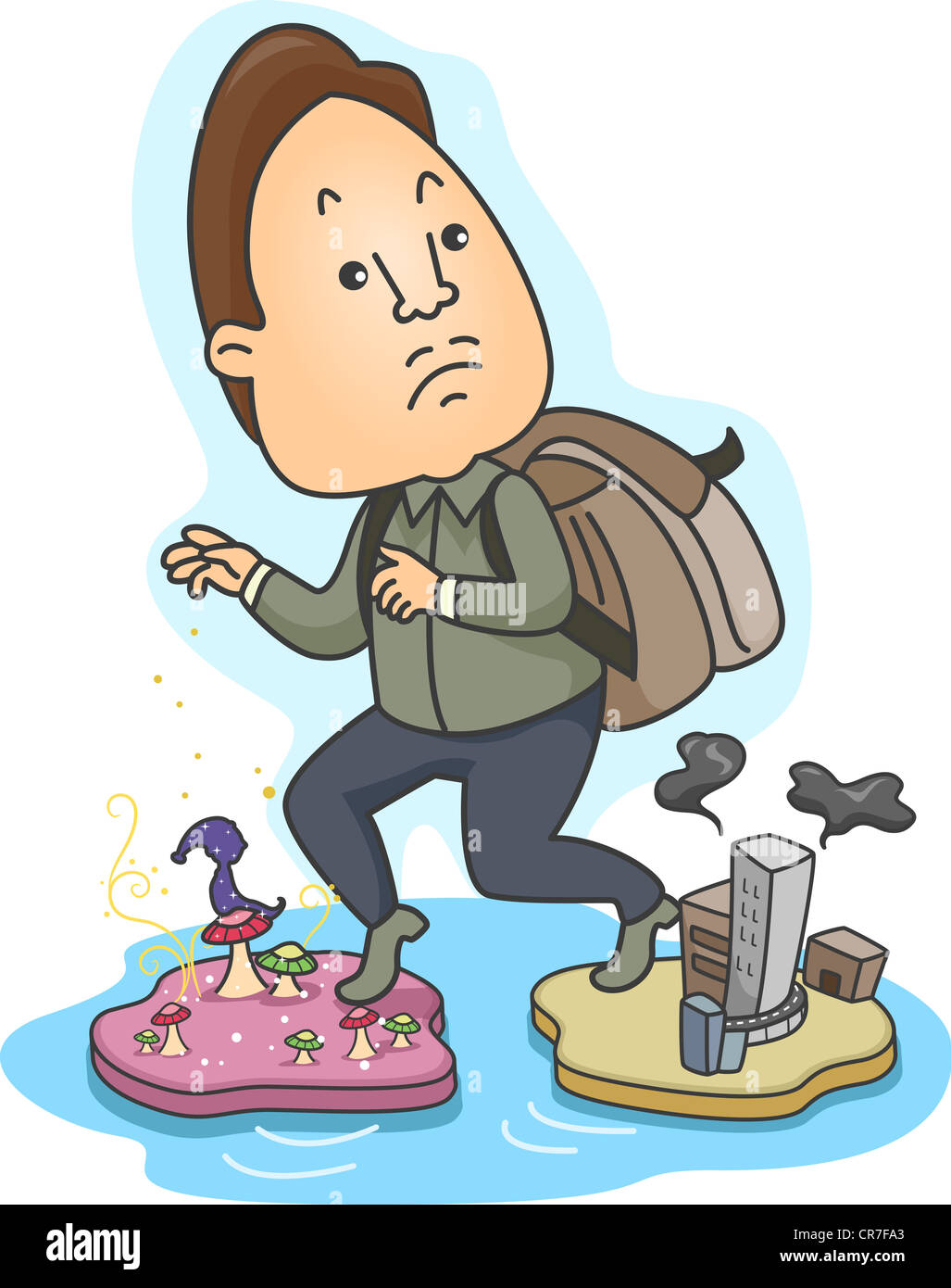 Illustration of a Man Escaping Reality Stock Photo - Alamy