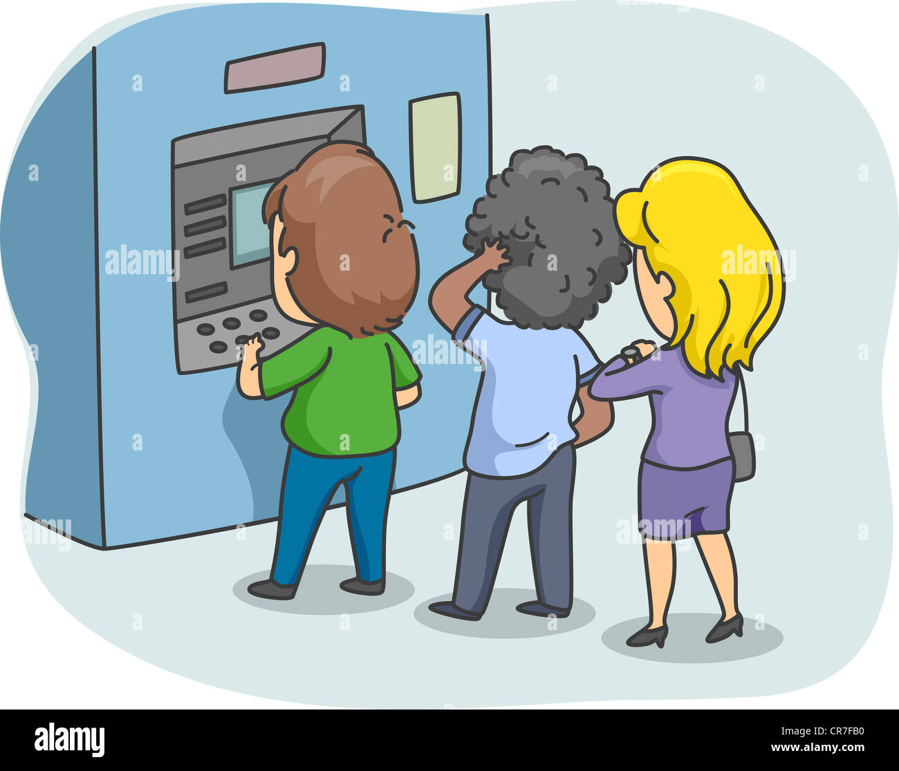 Illustration of People Queuing in Front of an ATM Stock Photo - Alamy