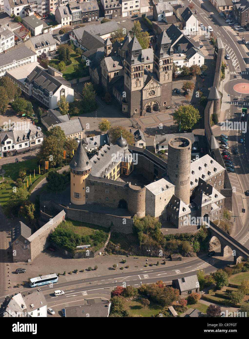 Aerial view, Genovevaburg castle, Mayen, Eifel mountain range ...
