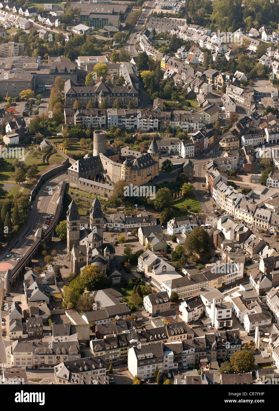 Aerial view, Genovevaburg castle, Mayen, Eifel mountain range ...