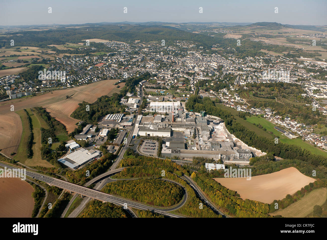 Aerial view, Weig company grounds, Mayen, Eifel mountain range ...