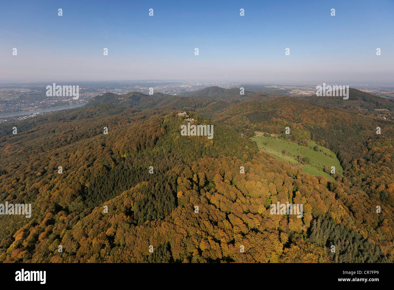 Aerial view, Rhein-Sieg-Kreis district, Siebengebirge mountain range ...