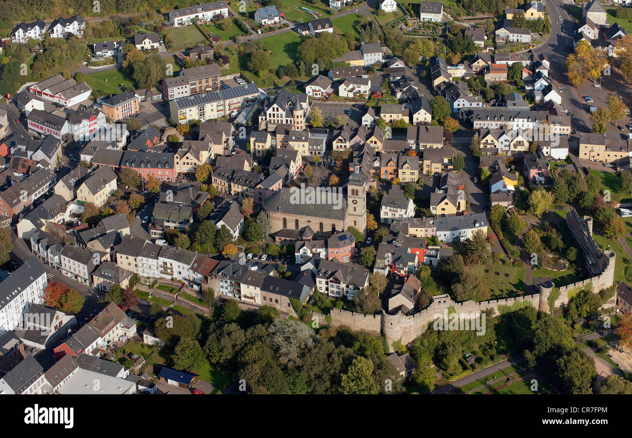 Aerial view, city wall, Hillesheim, Eifel mountain range, Rhineland ...