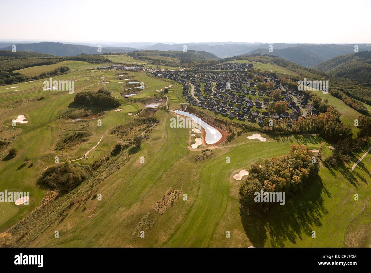 Aerial view, Cochem Mosel Golf Club, Cochem, Eifel mountain range ...