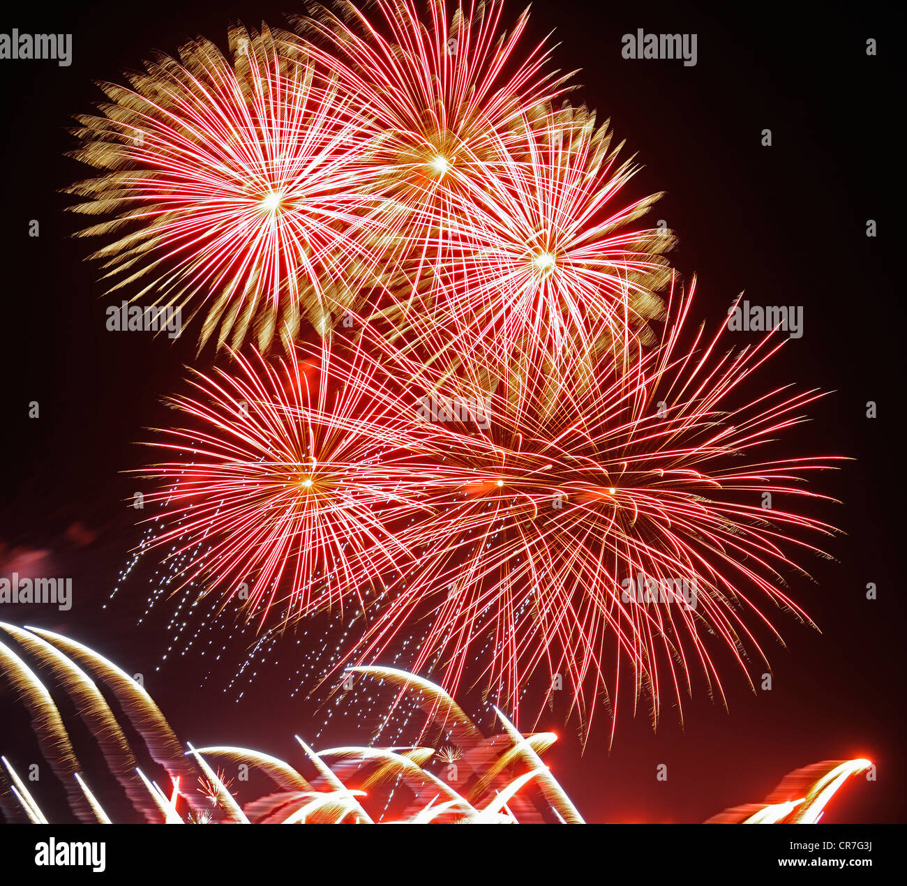 Fireworks display, aerial fireworks, Brandenburg, Germany, Europe Stock ...