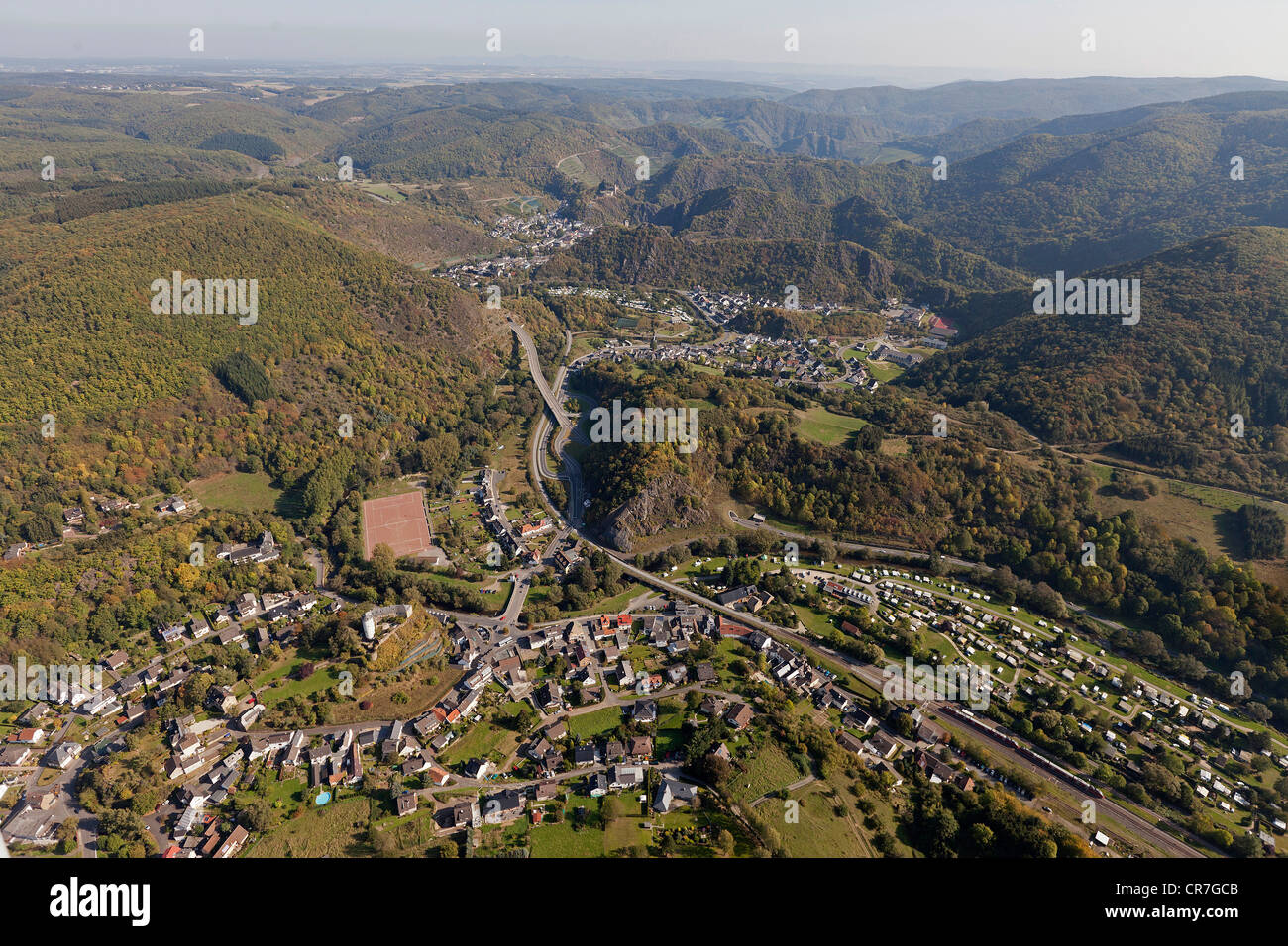 Aerial view, Altenahr and the Ahrtal valley, Altenahr, Eifel mountain ...