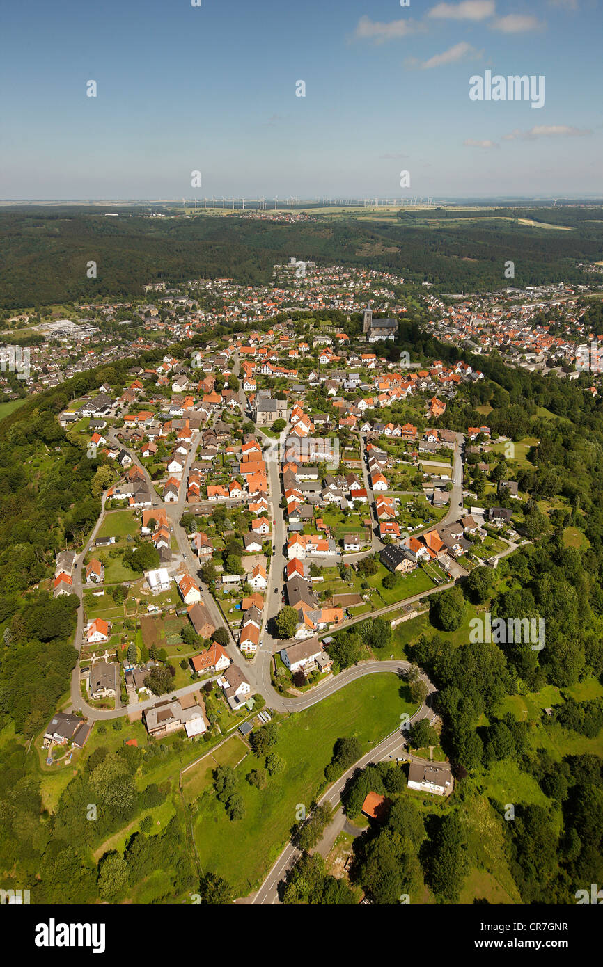 Aerial view, Obermarsberg, Marsberg, Hochsauerlandkreis, Sauerland ...