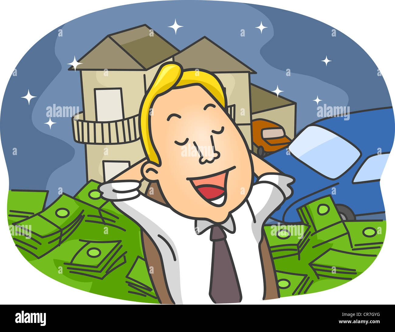 Illustration of a Guy Daydreaming About the Good Life Stock Photo - Alamy