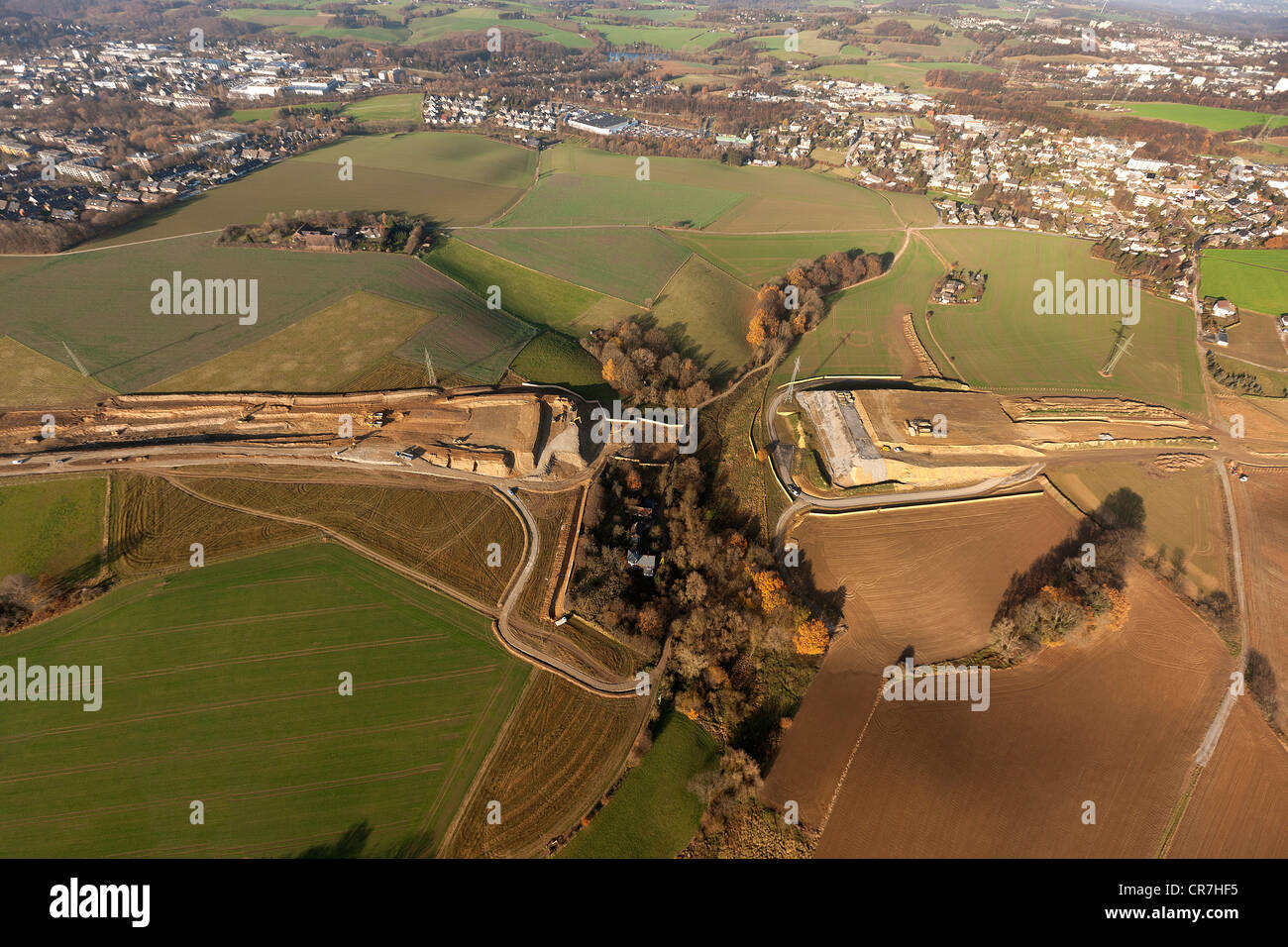Aerial view, A44, motorway extension to the west, between Heiligenhaus ...