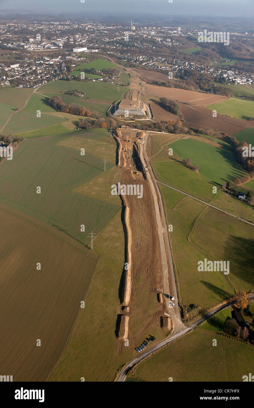 Aerial view, A44, motorway extension to the west, between Heiligenhaus ...