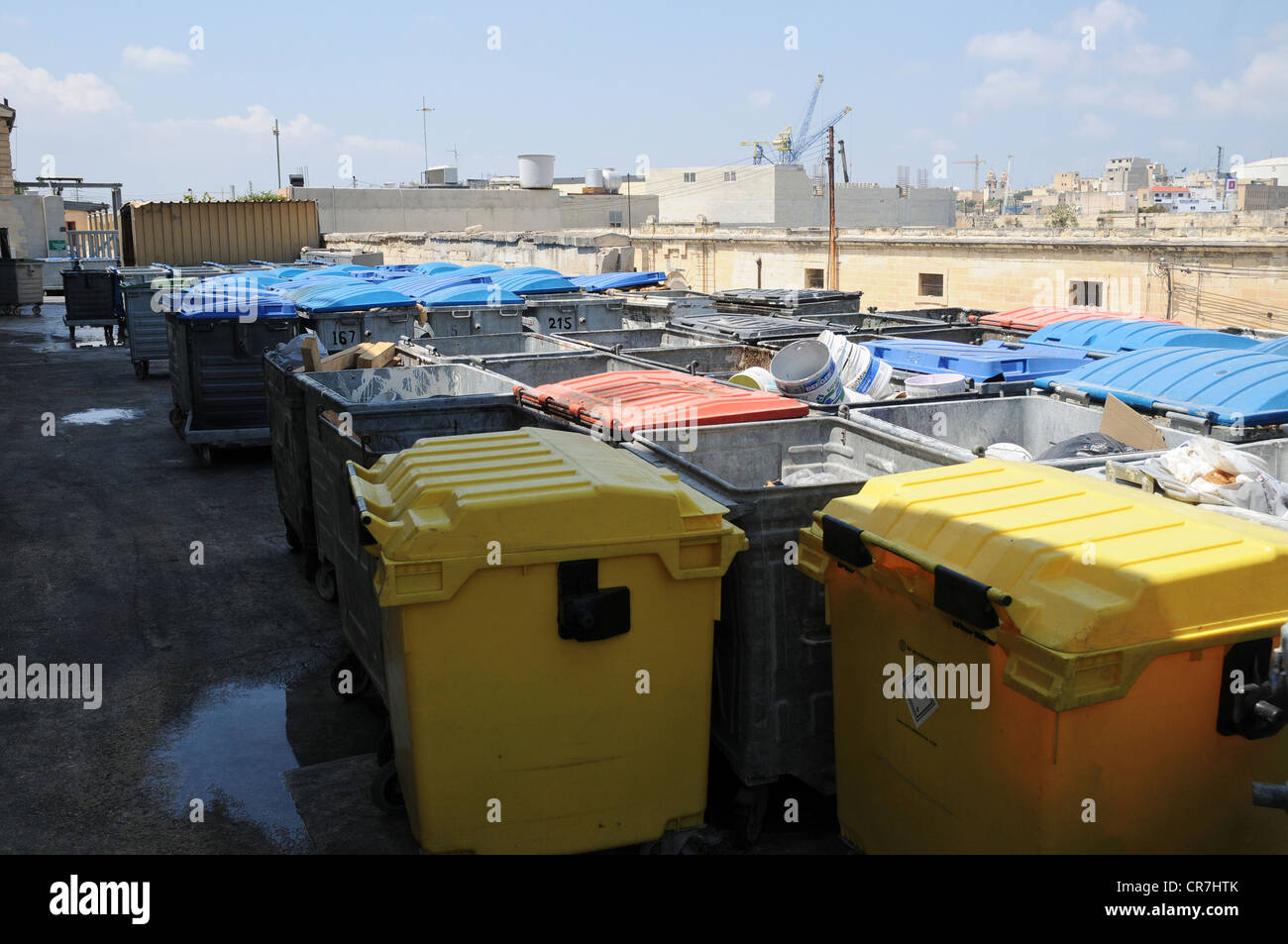 Metal garbage containers and dumpsters at an incinerator in a thermal ...