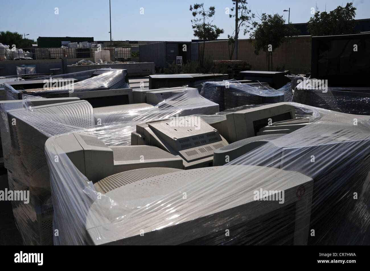 A section in a civic amenity site where used television sets and other ...