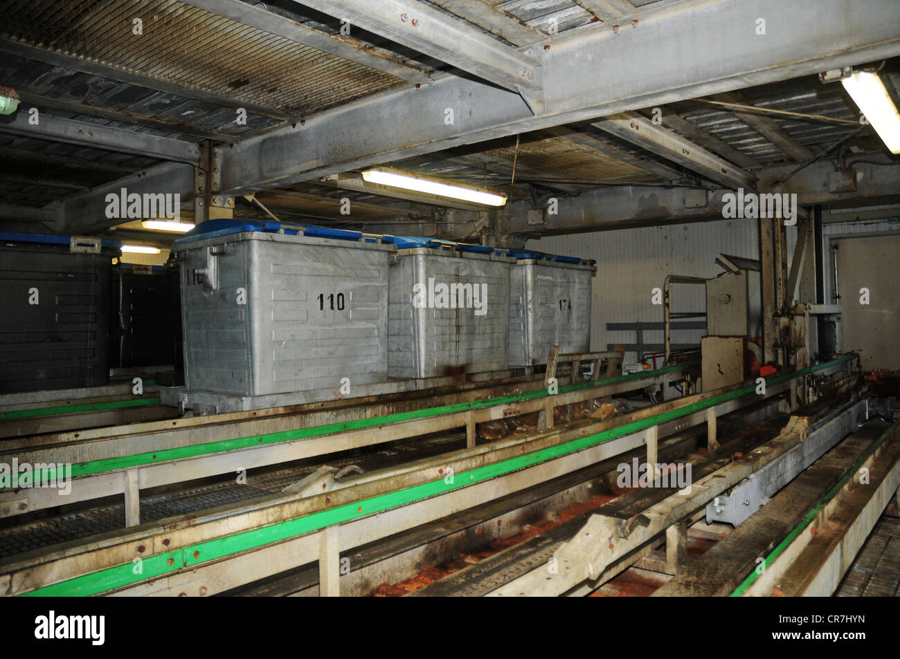Metal garbage containers and dumpsters at an incinerator in a thermal ...