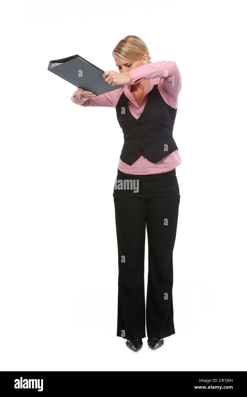 Full length portrait of angry woman dropping folder Stock Photo - Alamy