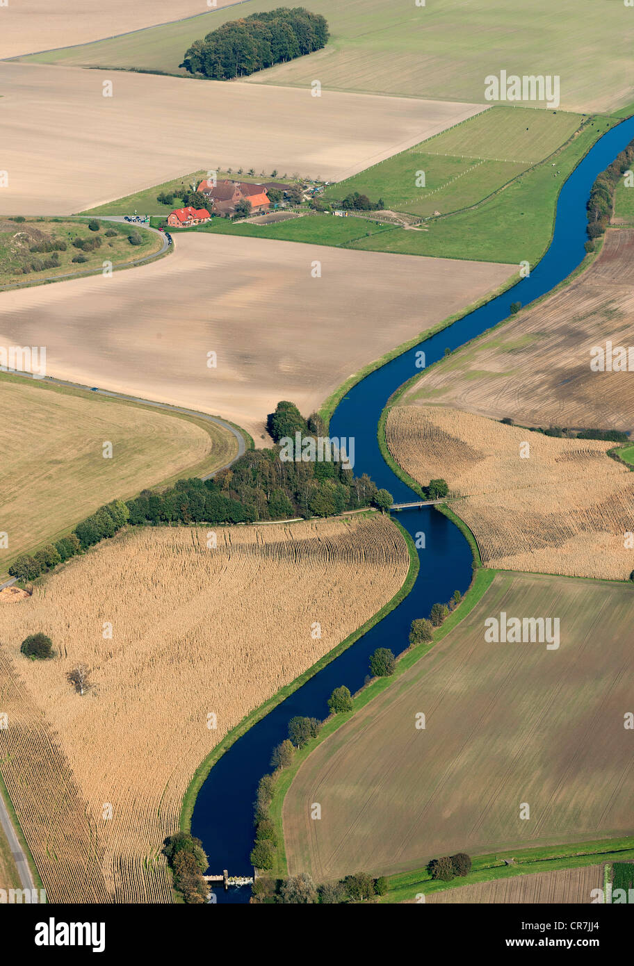 Aerial view, Stever river, meanders, Olfen, Ruhr Area, Muensterland ...