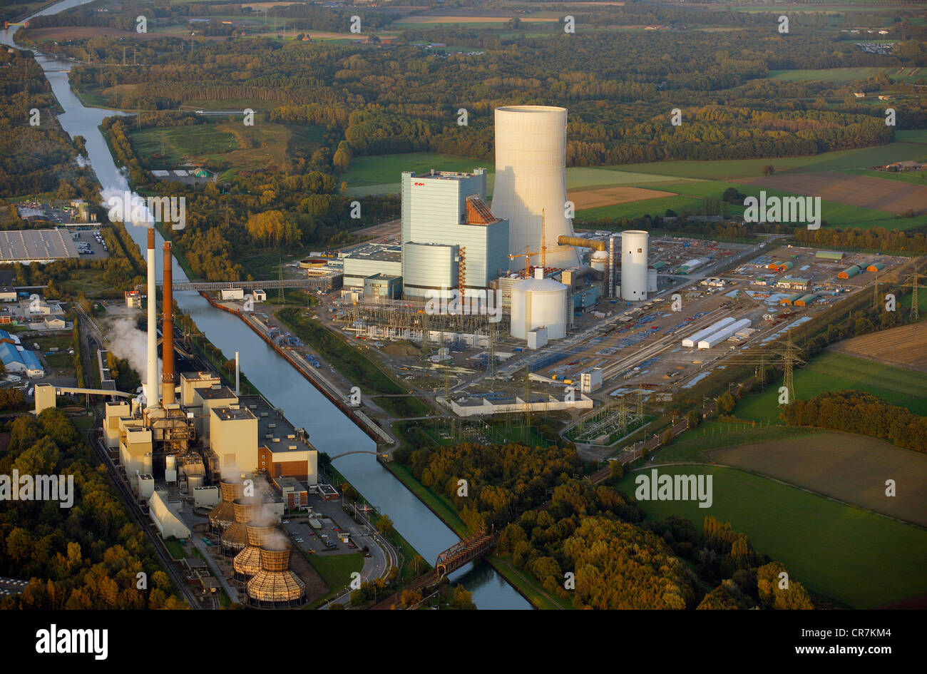 Aerial view, Datteln 4, E.ON coal-fired power plant under construction ...