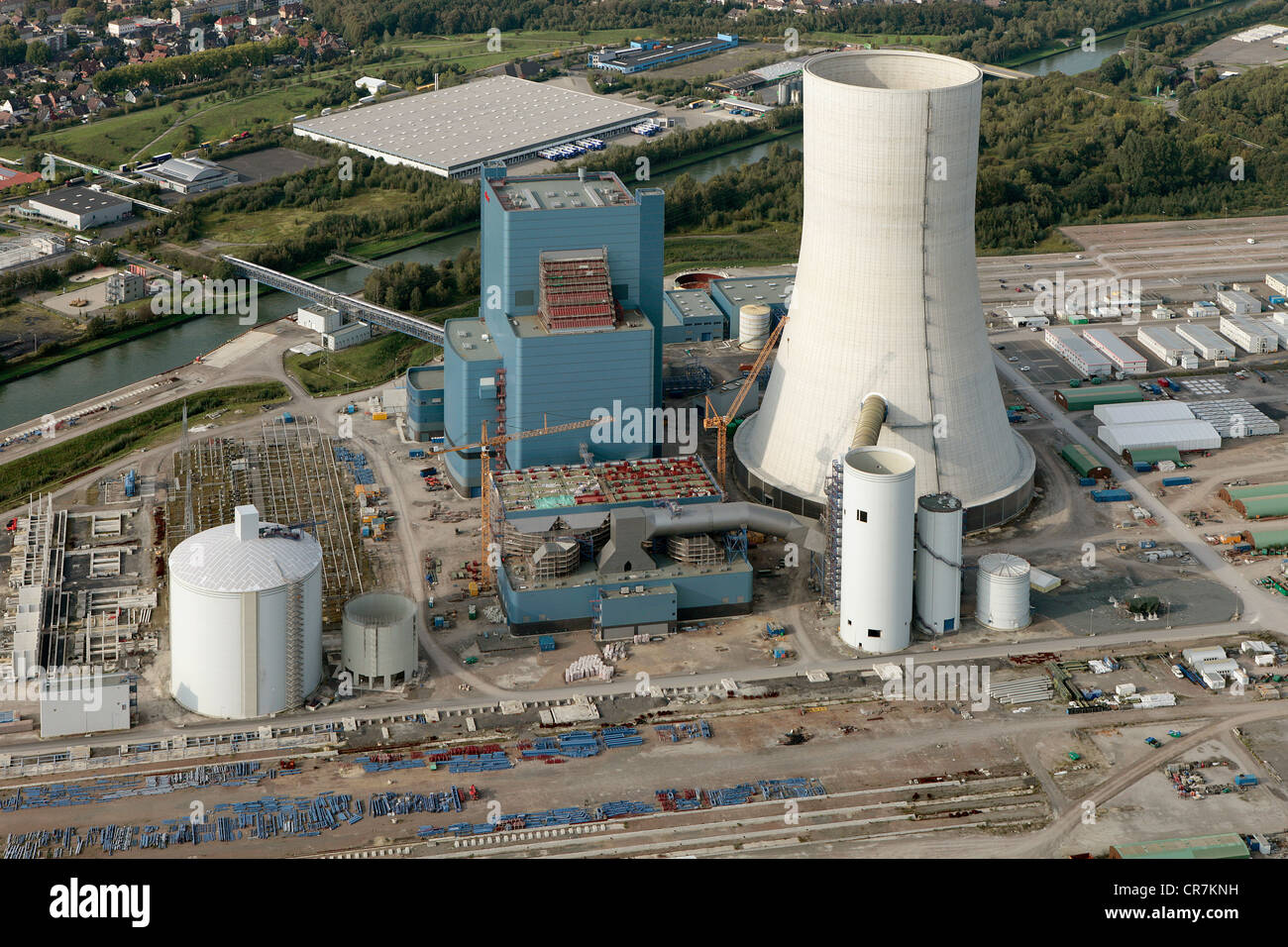 Aerial view, Datteln 4, E.ON coal-fired power plant under construction ...