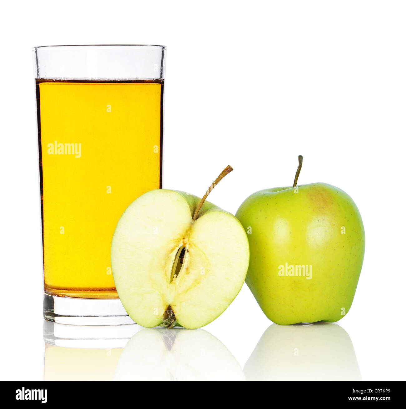 Green apple with juice isolated on white background Stock Photo - Alamy