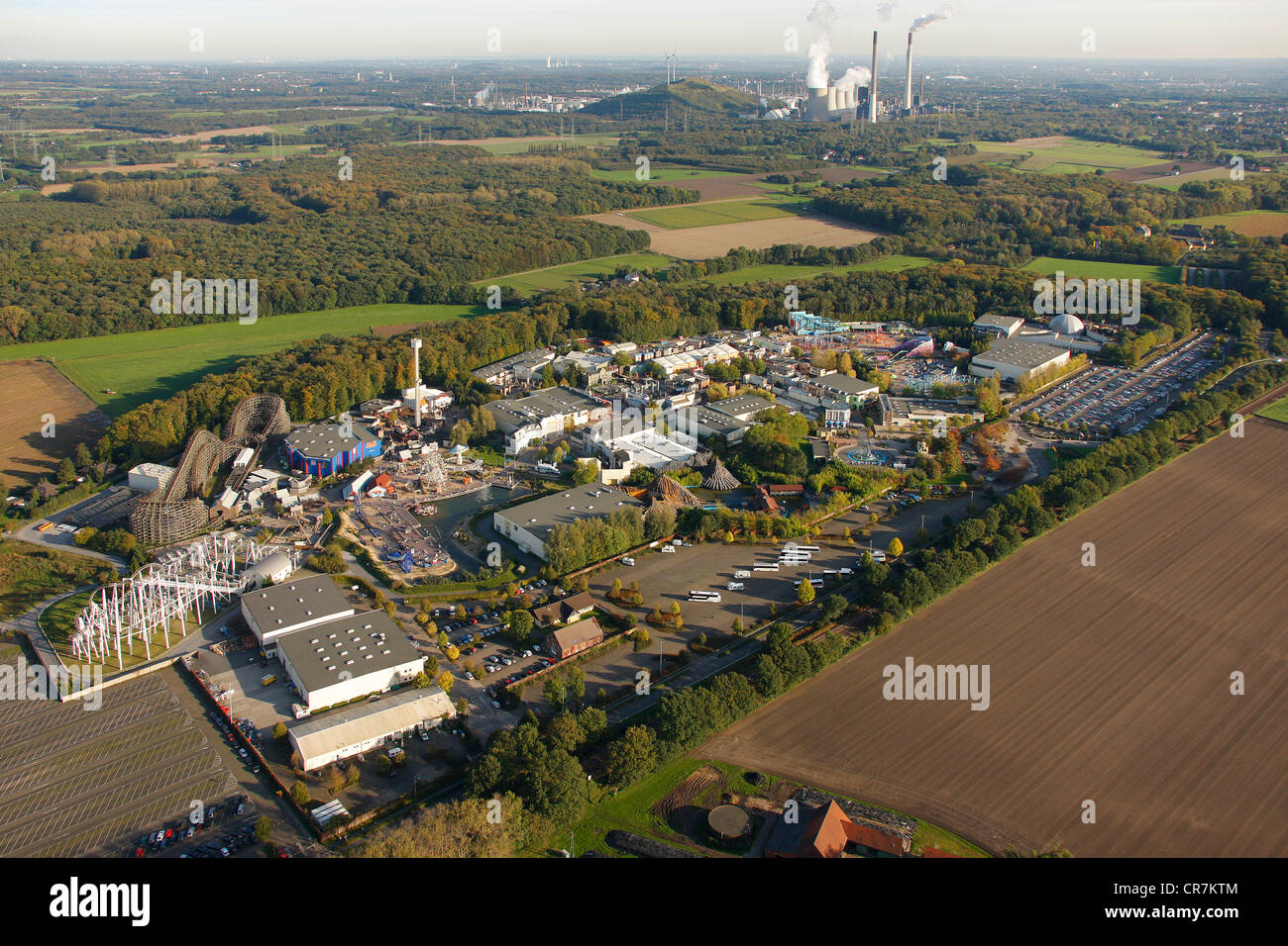 Aerial view, Movie Park Germany, amusement park, Bottrop Kirchhellen ...