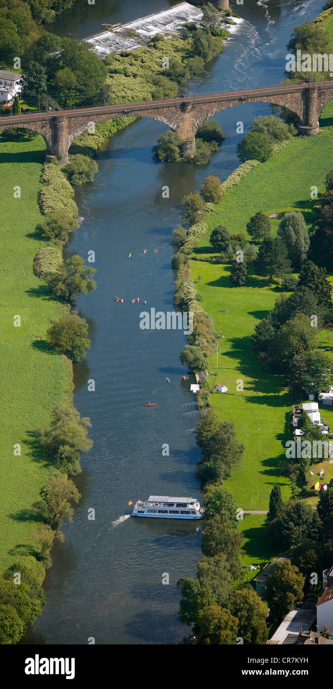 Aerial view, Ruhr River near Bommern, Ruhr Valley, Witten, Ruhr Area ...