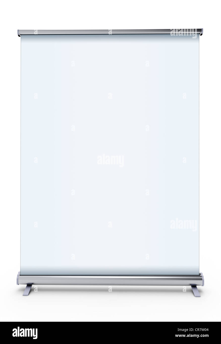 Blank roll up banner display on white background Stock Photo - Alamy