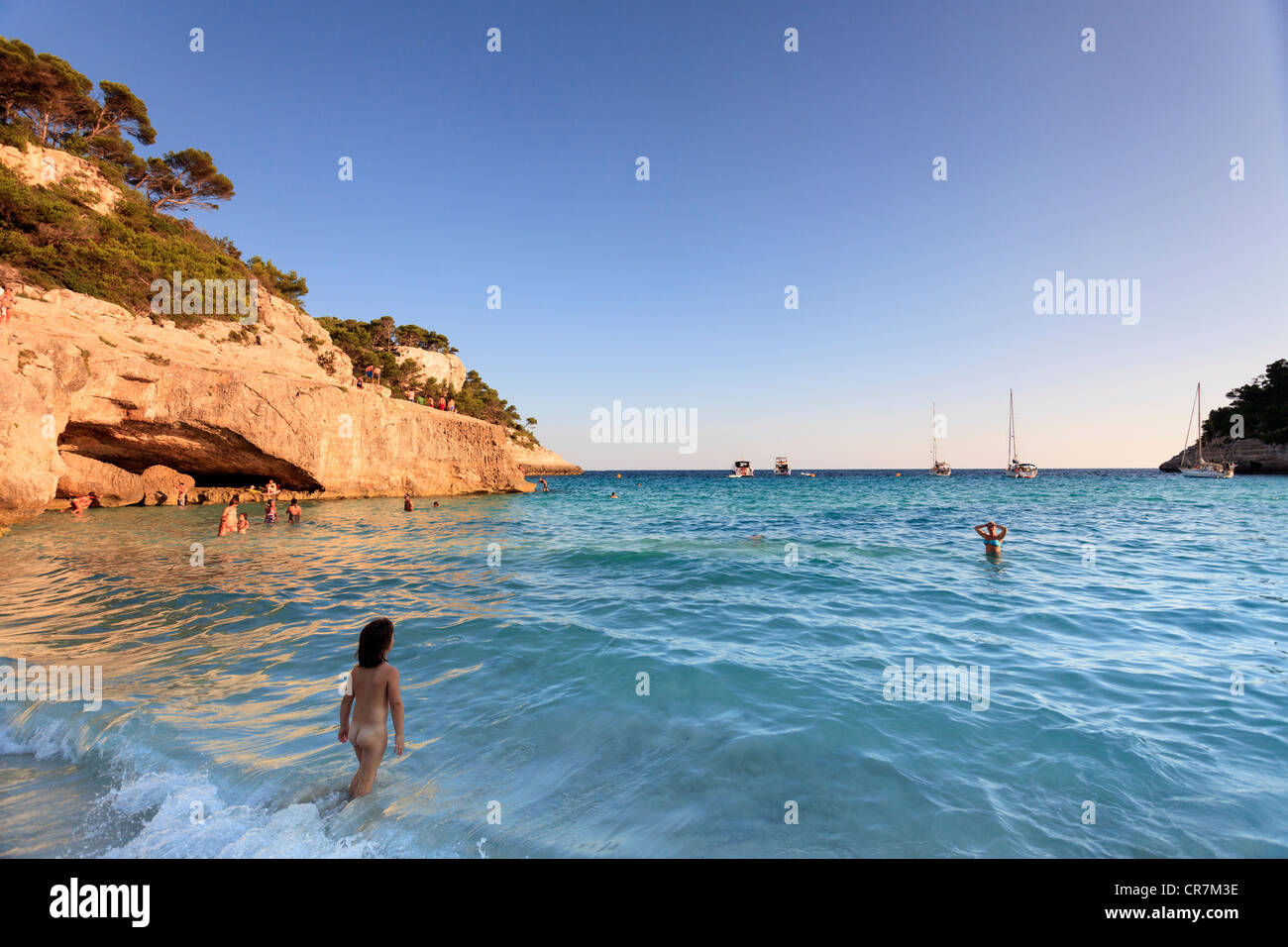 Spain, Balearic Islands, Menorca (Minorca), Cala Mitjana beach Stock ...