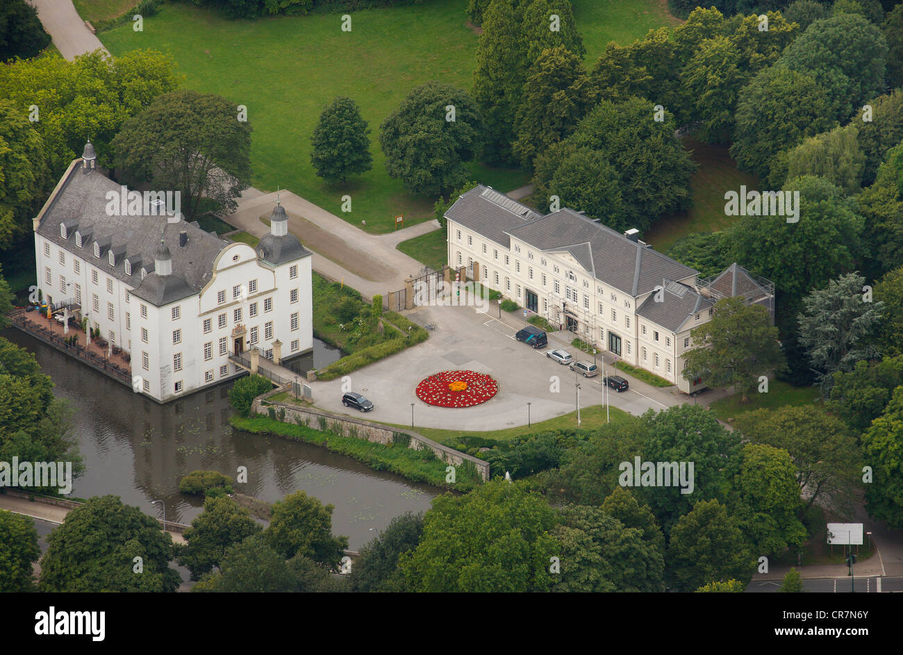 Aerial view, Borbeck Castle, Essen, Ruhr area, North Rhine-Westphalia ...