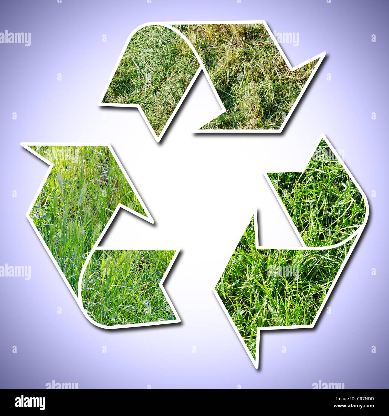 recycling symbol filled with grass on vignetted background - square ...