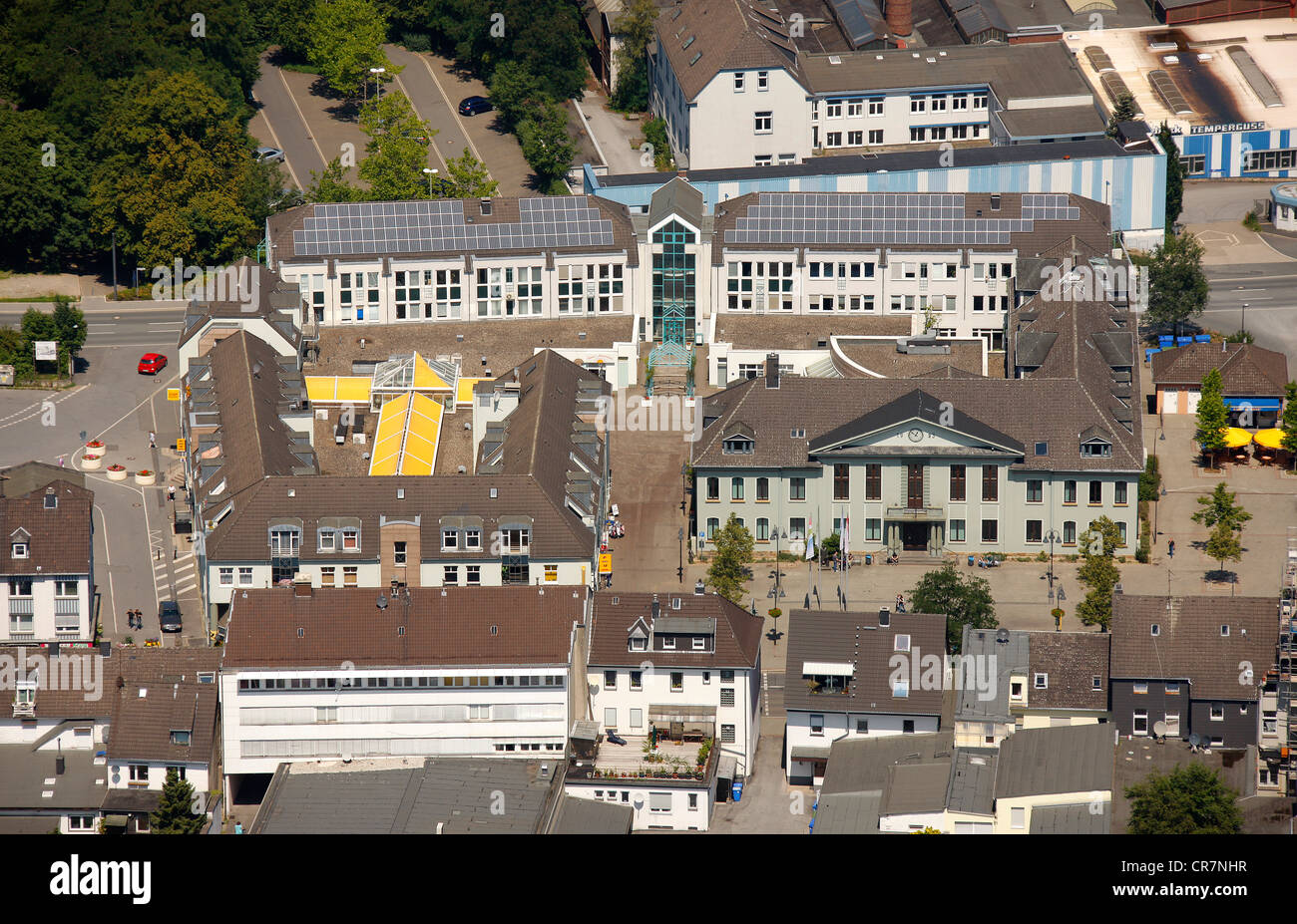 Aerial view, town hall and city council, Heiligenhaus, Ruhr Area, North ...