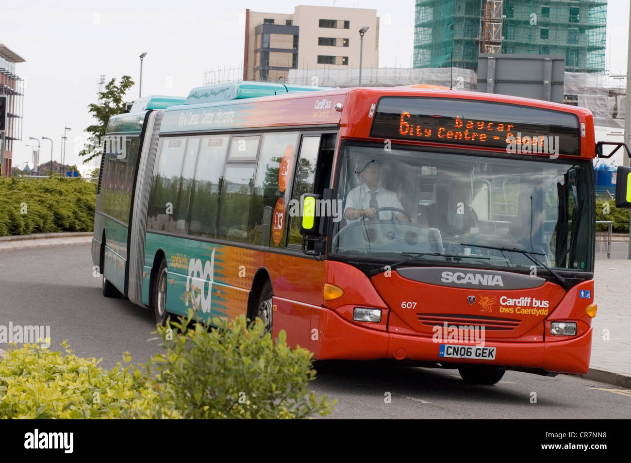 Cardiff's new Bendy Bus at Cardiff Bay Stock Photo - Alamy