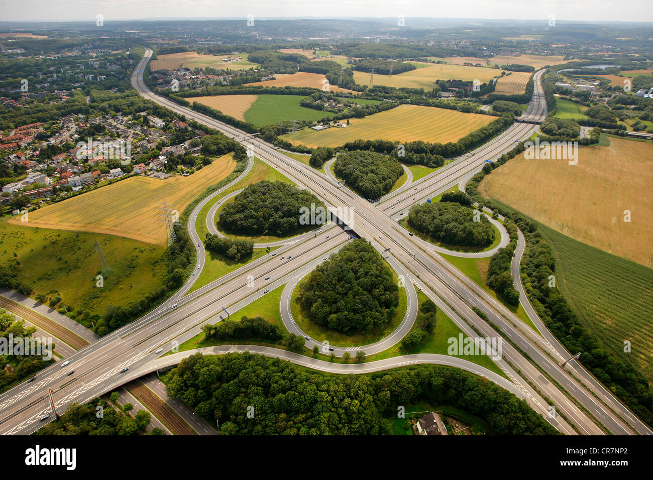 Aerial view, A44 and A43 motorway junction, Autobahn, Bochum, Ruhr Area ...