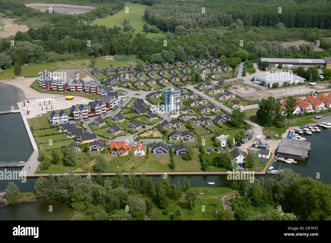 Aerial view, vacation homes, Claassee, Rechlin, Mueritz county ...