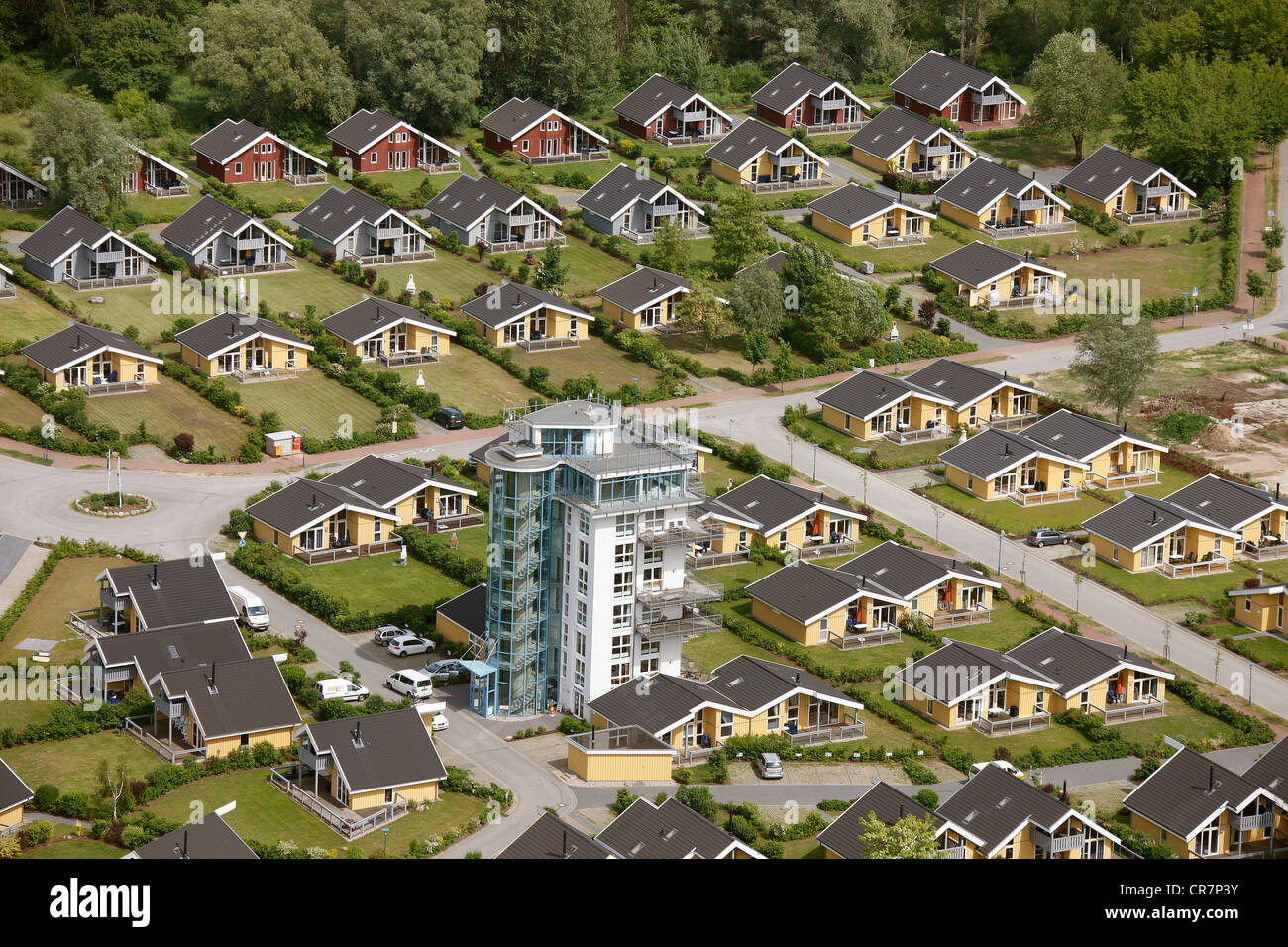 Aerial view, vacation homes, Claassee, Rechlin, Mueritz county ...
