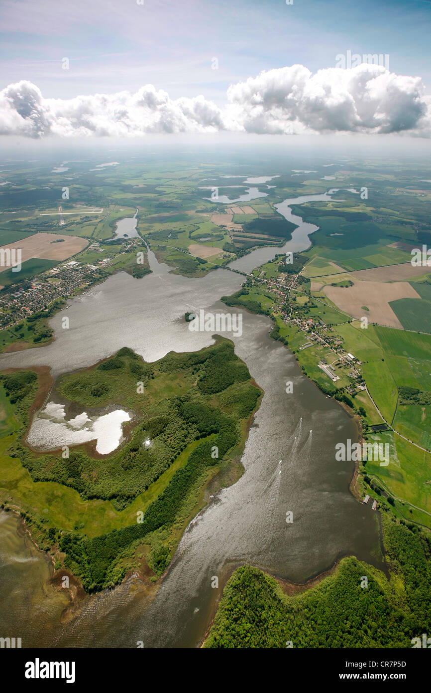 Aerial view, clouds over the Mueritz, Kleine Mueritz bay, Mecklenburg ...